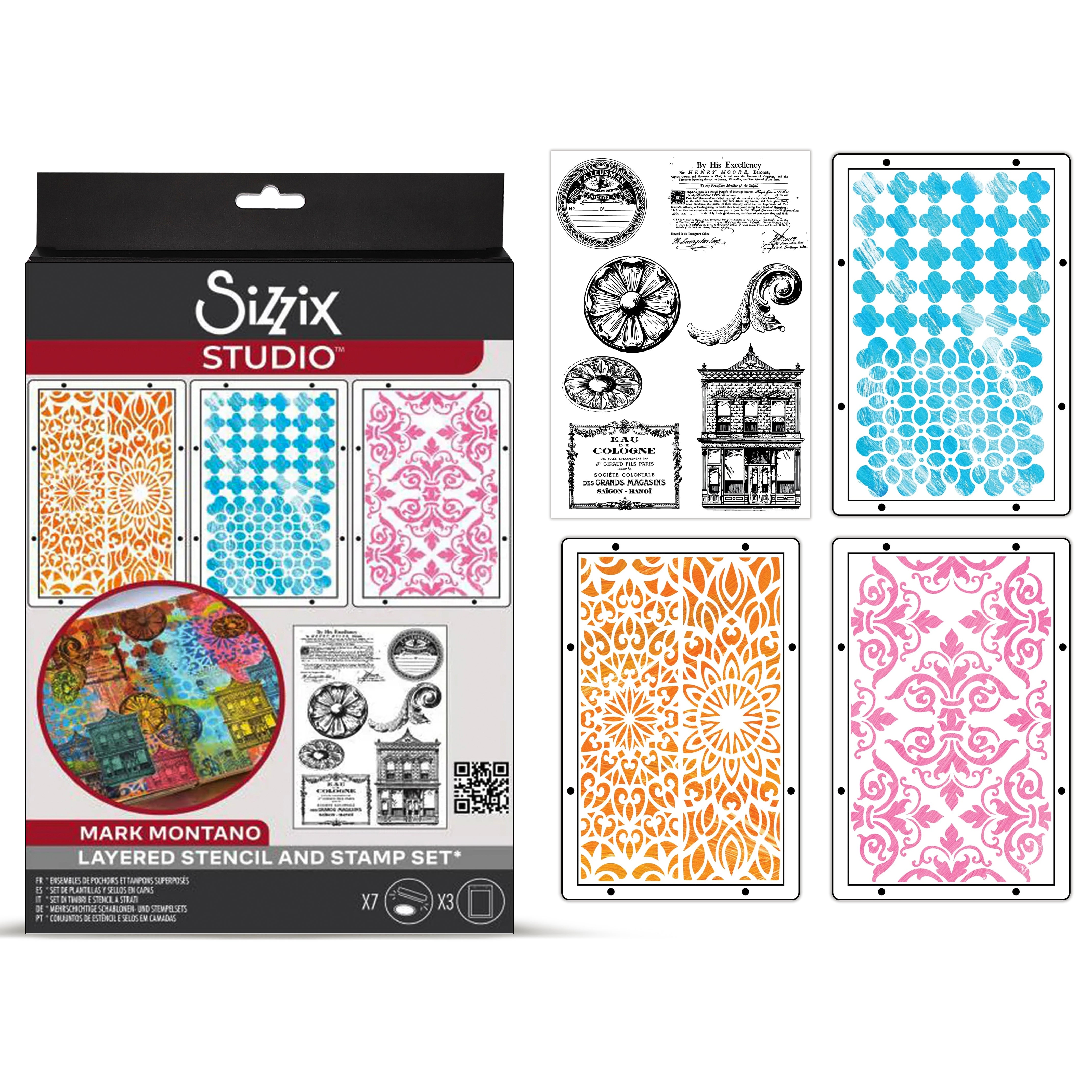 Sizzix Studio A5 Clear Stamps w/ A5 Stencils by Mark Montano Build It ...