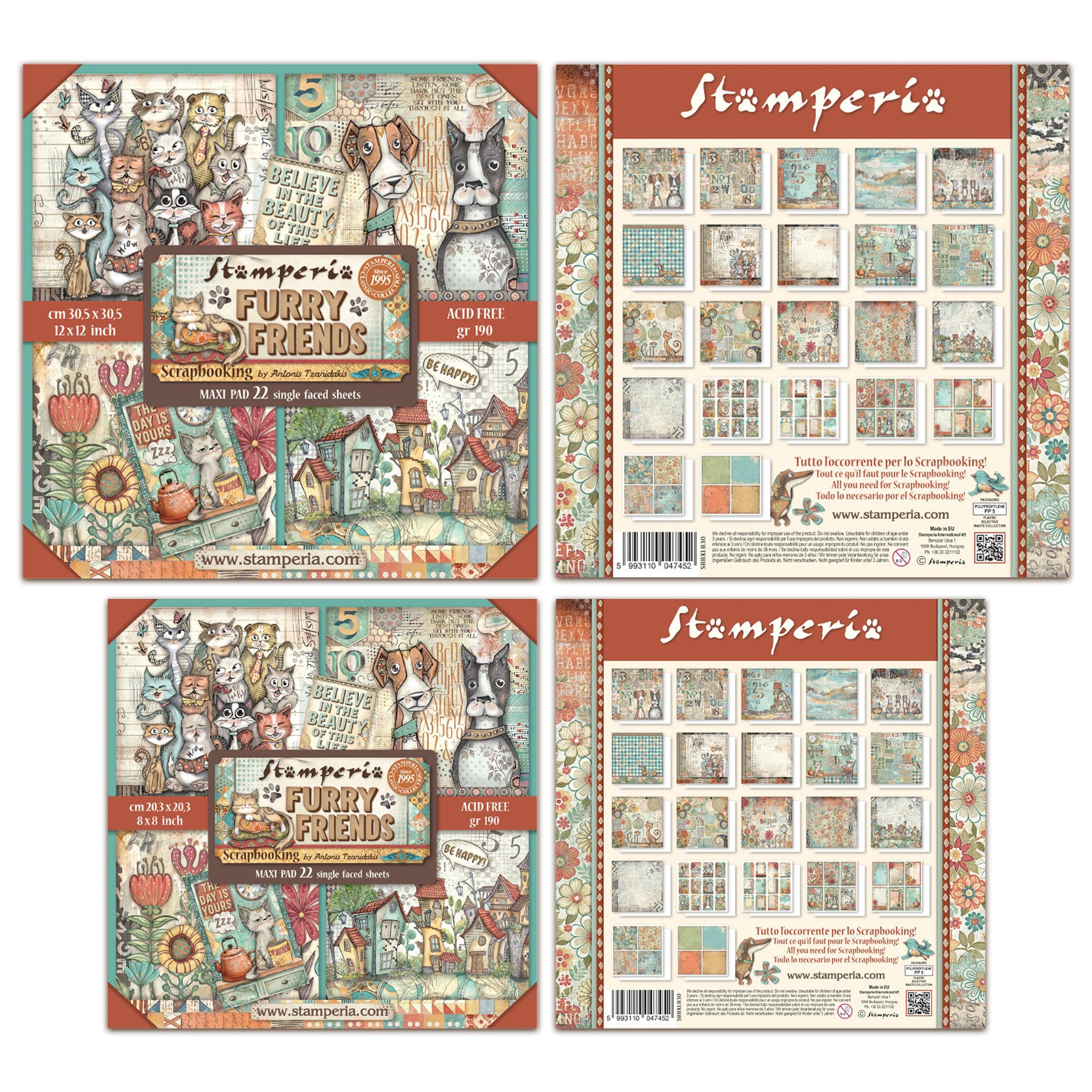 Stamperia Furry Friends 12x12" & 8x8" Maxi Single Face Paper Pack Bund ...