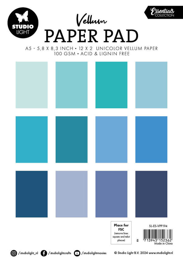 Studio Light Shades of Blue A5 Essentials Vellum Paper Pad – AALL & Create